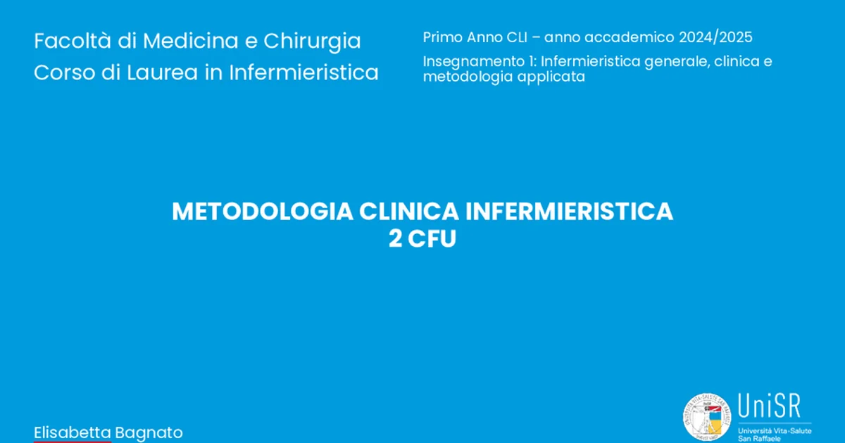 Metodologia Clinica Infermieristica, Università San Raffaele | Algor ...