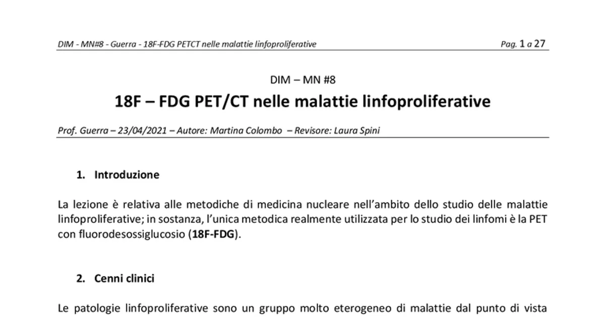 FDG PET/CT Malattie Linfoproliferative, Dim | Algor Library