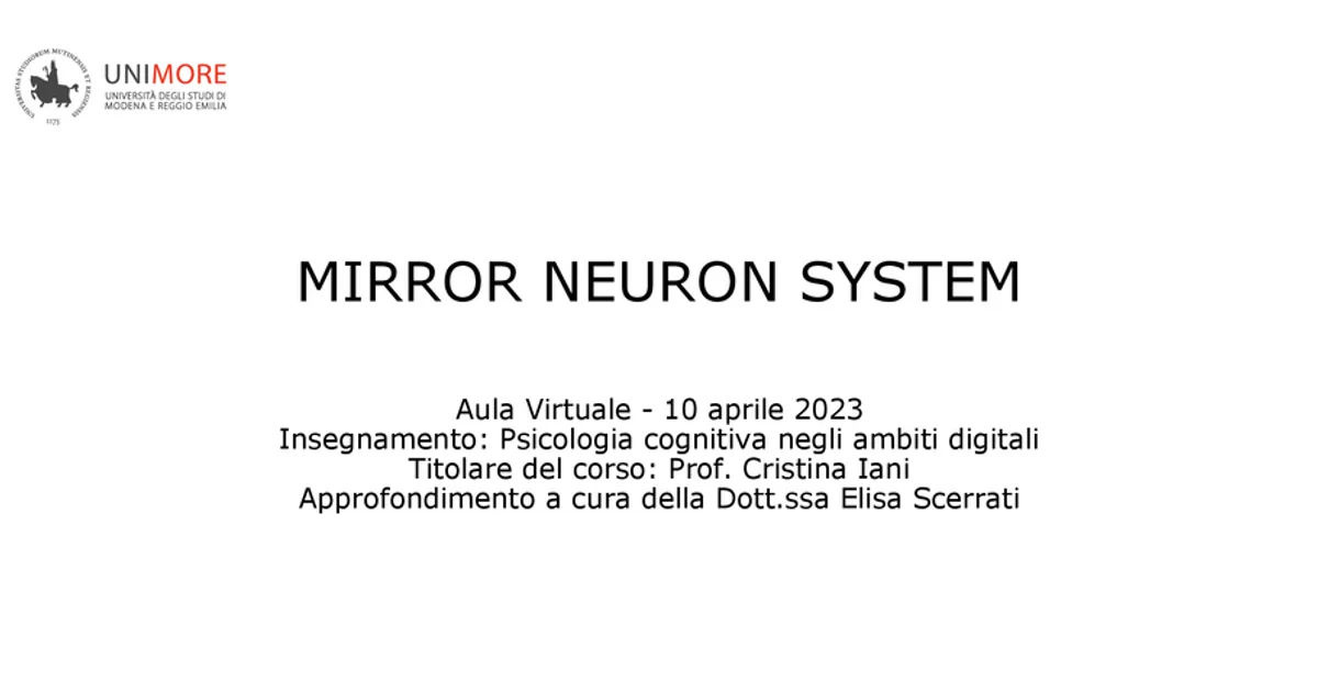 Mirror Neuron System, UNIMORE | Algor Library
