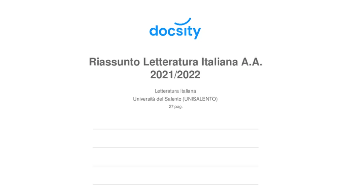 Riassunto Letteratura Italiana, Unisalento | Algor Library
