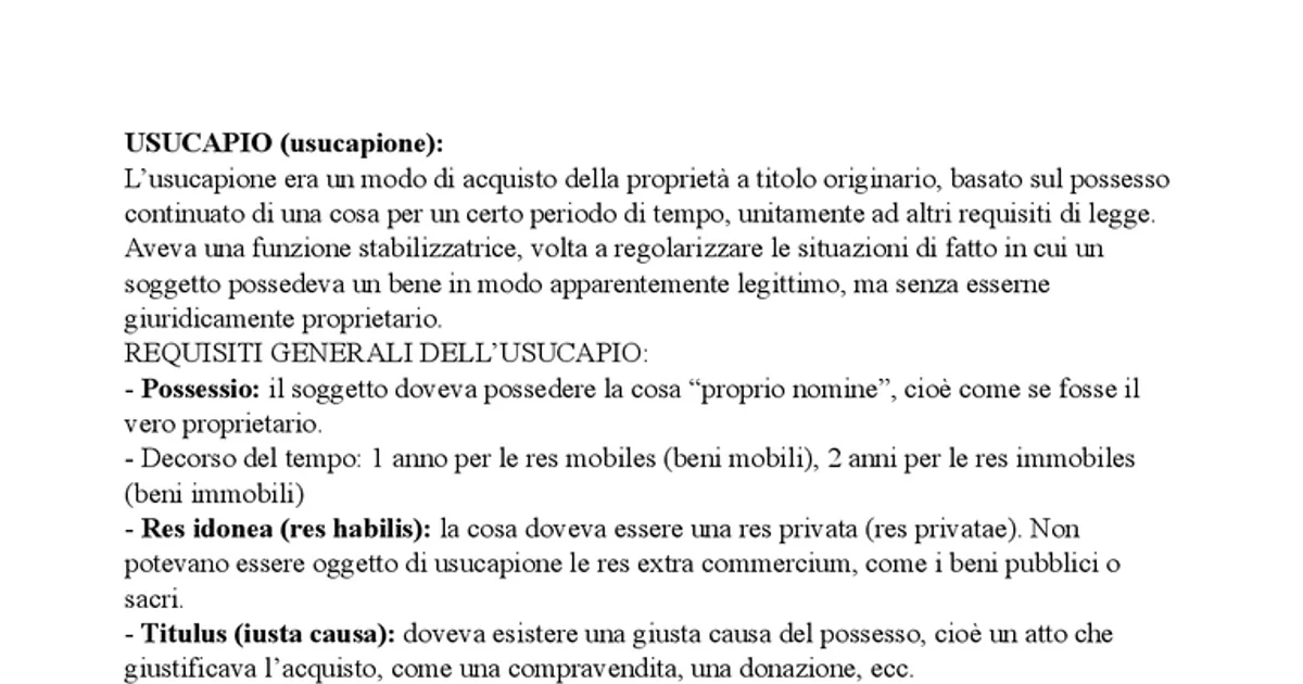 Diritto Romano, Usucapione e Contratti | Algor Library