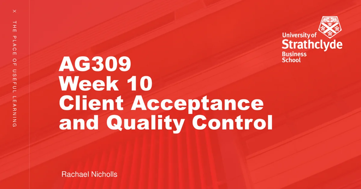 AG309 Client Acceptance, Quality Control | Algor Library