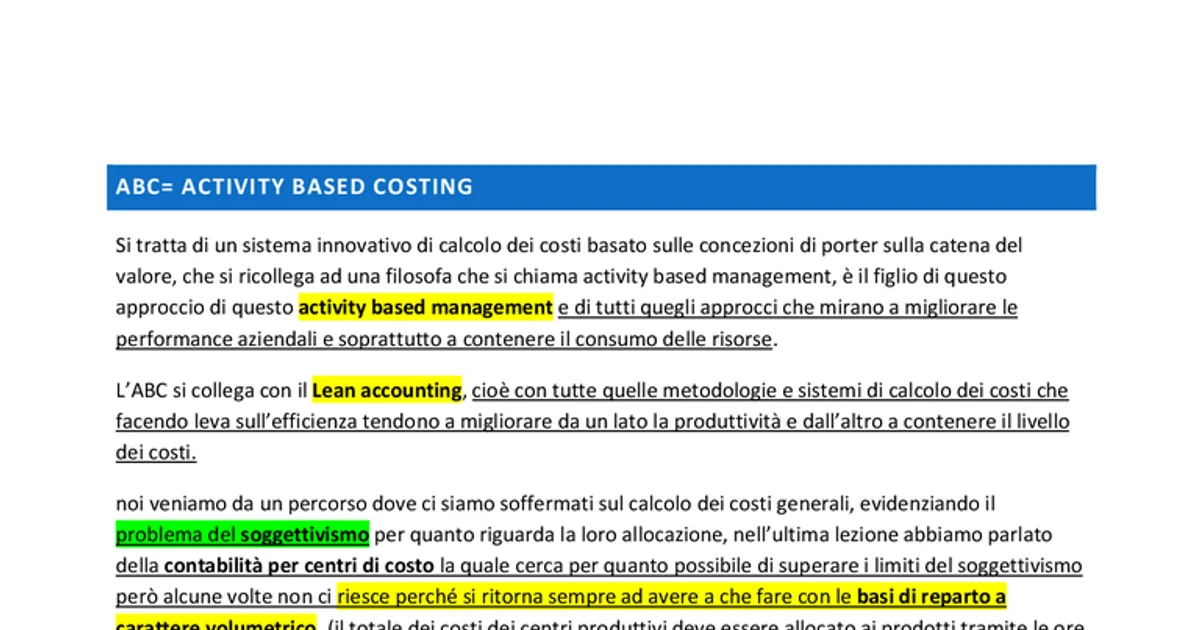Abc Activity Based Costing, Università | Algor Library