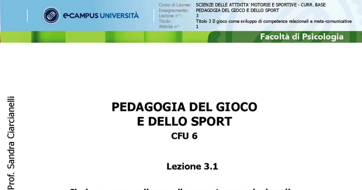Pedagogia del Gioco e dello Sport, eCampus | Algor Library