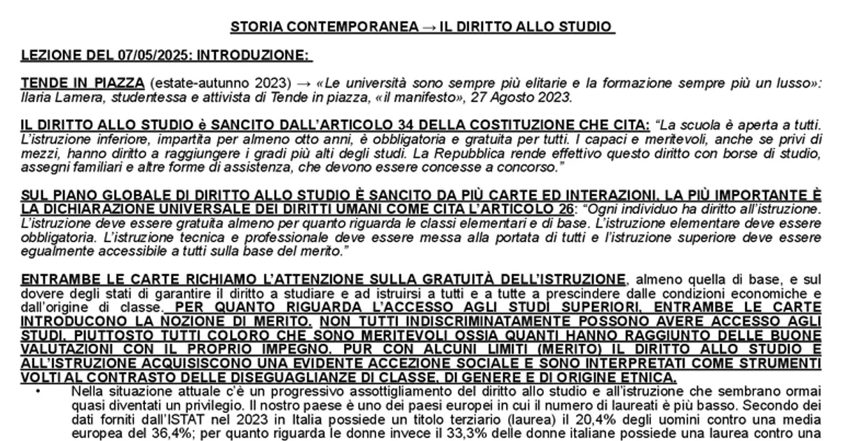 Storia Contemporanea, Diritto allo Studio | Algor Library