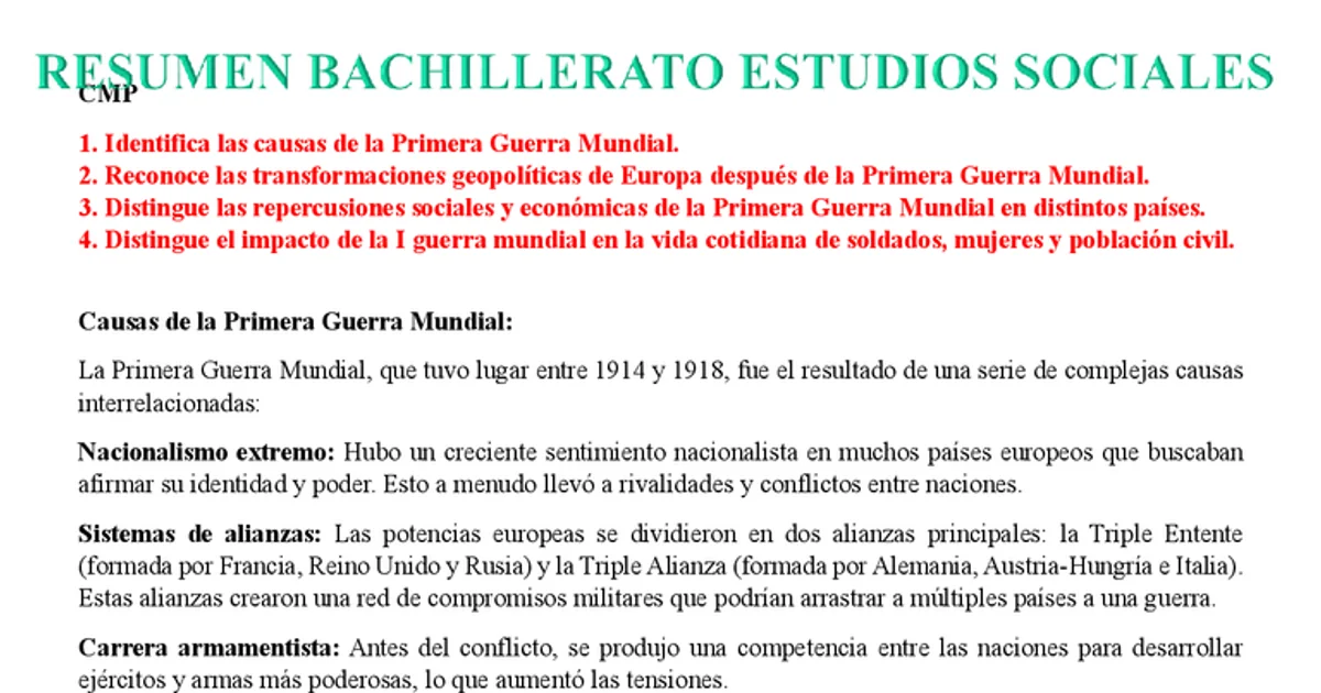 Resumen Bachillerato Estudios Sociales | Algor Library