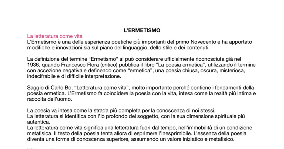 L'Ermetismo, Letteratura | Algor Library