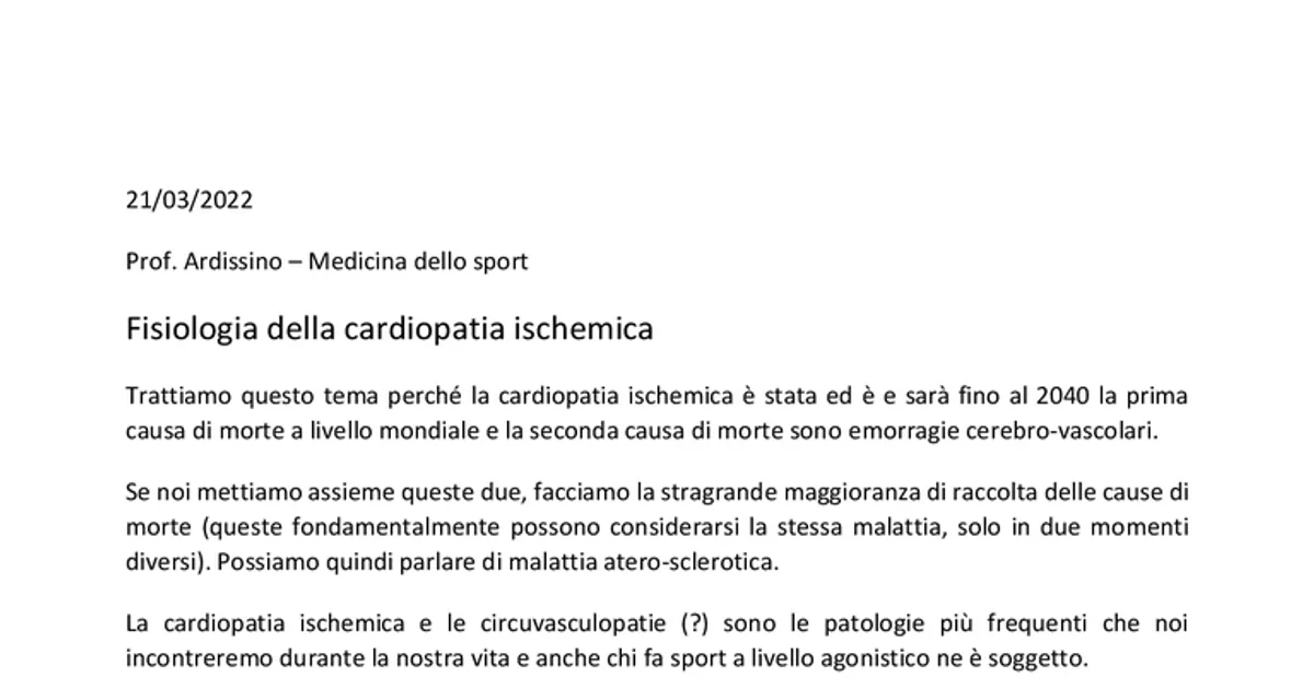 Fisiologia della Cardiopatia Ischemica | Algor Library