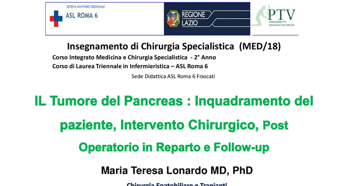 Tumore del Pancreas, Asl Roma 6 | Algor Library