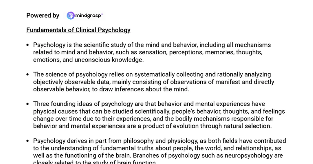 Fundamentals of Clinical Psychology, Mindgrasp | Algor Library
