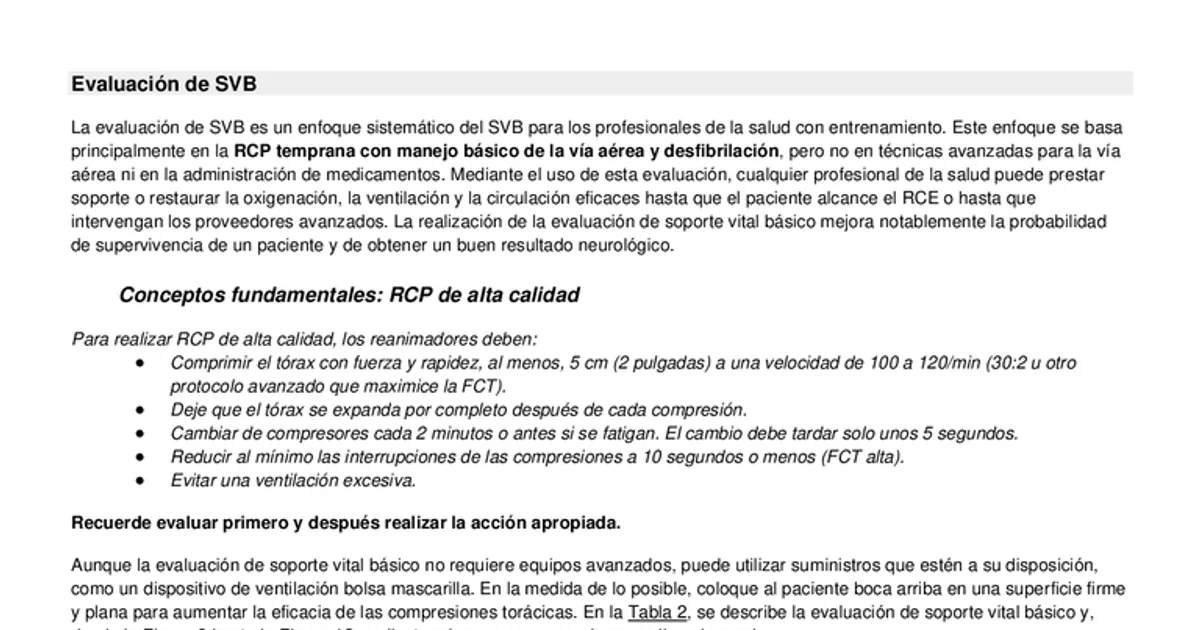 Evaluación de SVB, American Heart Association | Algor Library