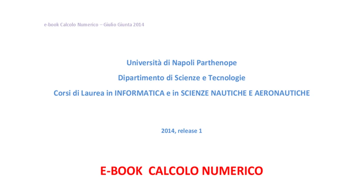 E-book Calcolo Numerico, Università Parthenope | Algor Library