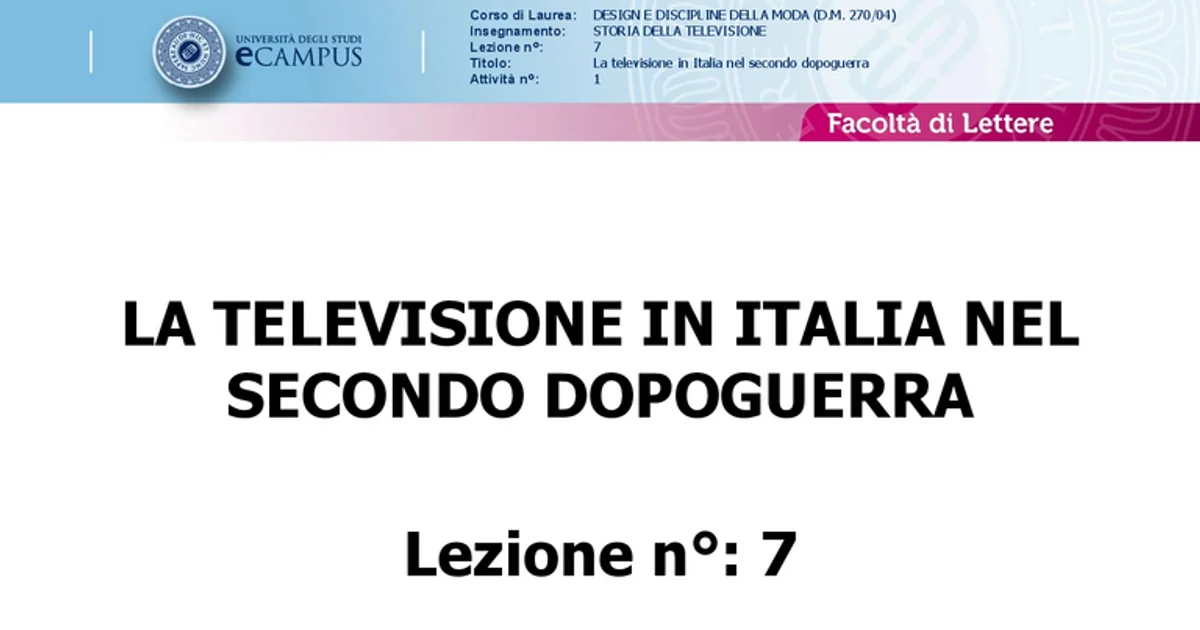 Televisione in Italia, eCampus | Algor Library