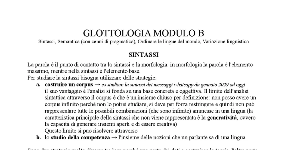 Glottologia Modulo B, Sintassi e Semantica | Algor Library