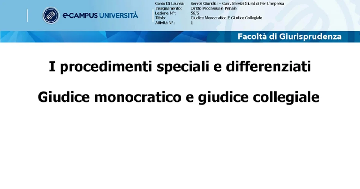 Procedimenti Speciali, eCampus Università | Algor Library