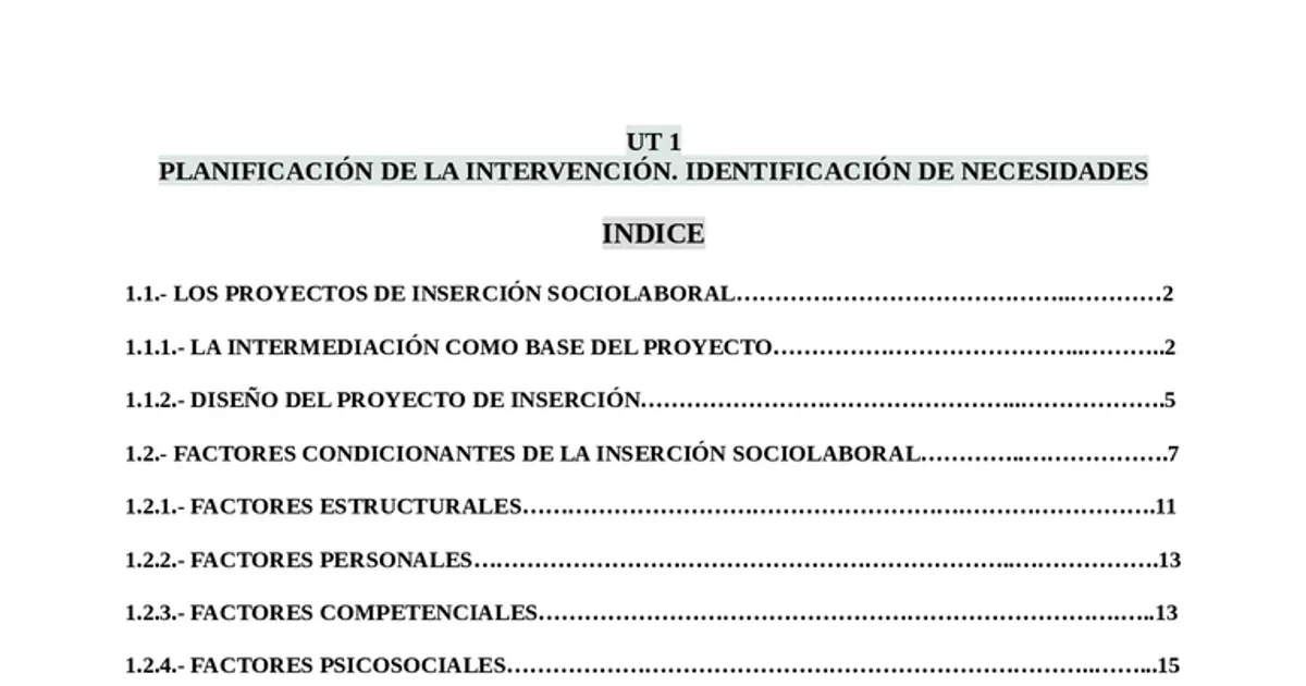 Planificación de la Intervención, Identificación de Necesidades | Algor ...