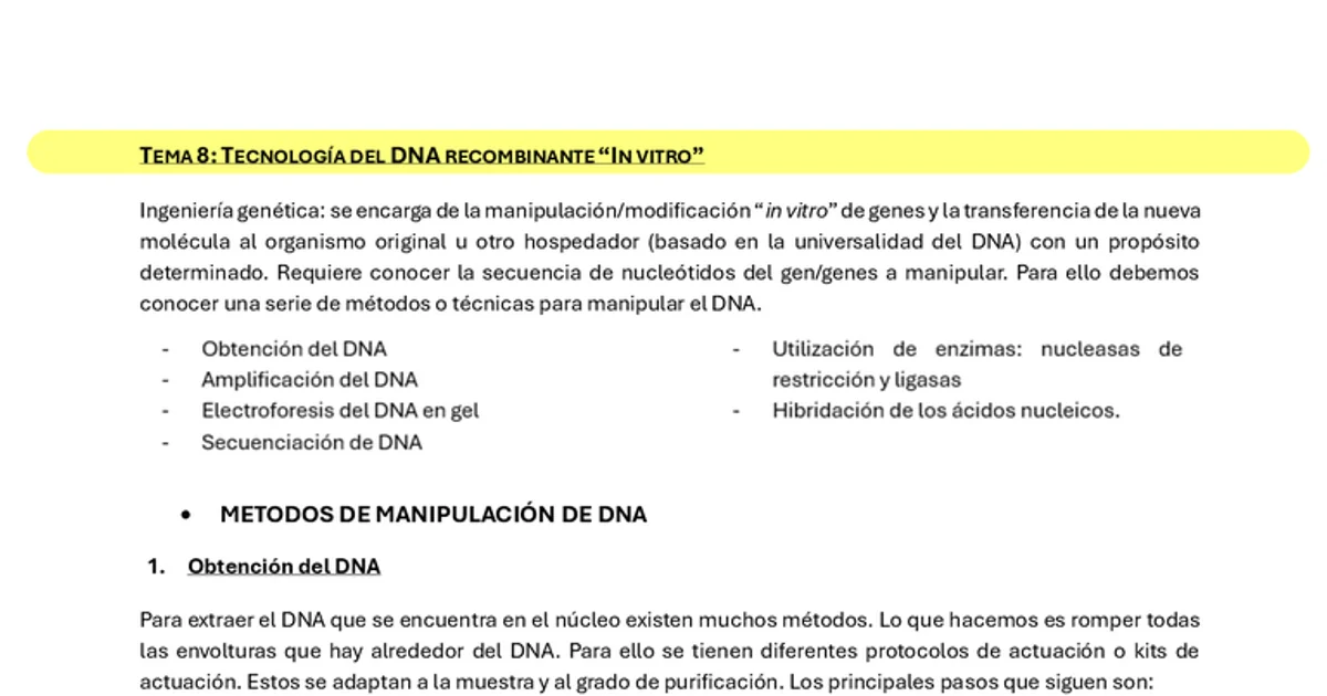 Tecnología del DNA Recombinante, Universidad | Algor Library
