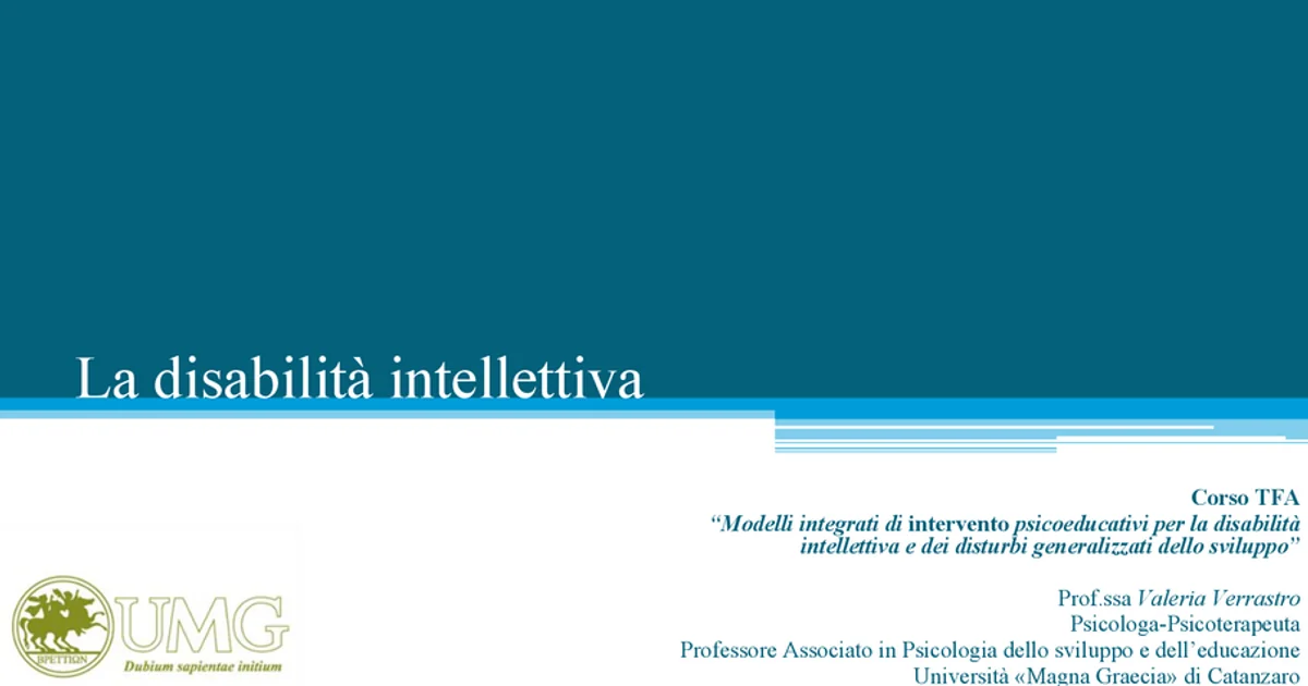 La Disabilità Intellettiva, UMG Catanzaro | Algor Library