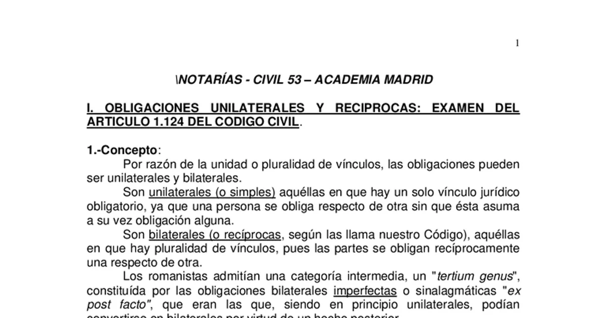 Obligaciones Unilaterales y Recíprocas, Academia Madrid | Algor Library