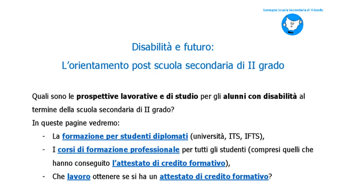 Disabilità e futuro, Sostegno Scuola Secondaria | Algor Library
