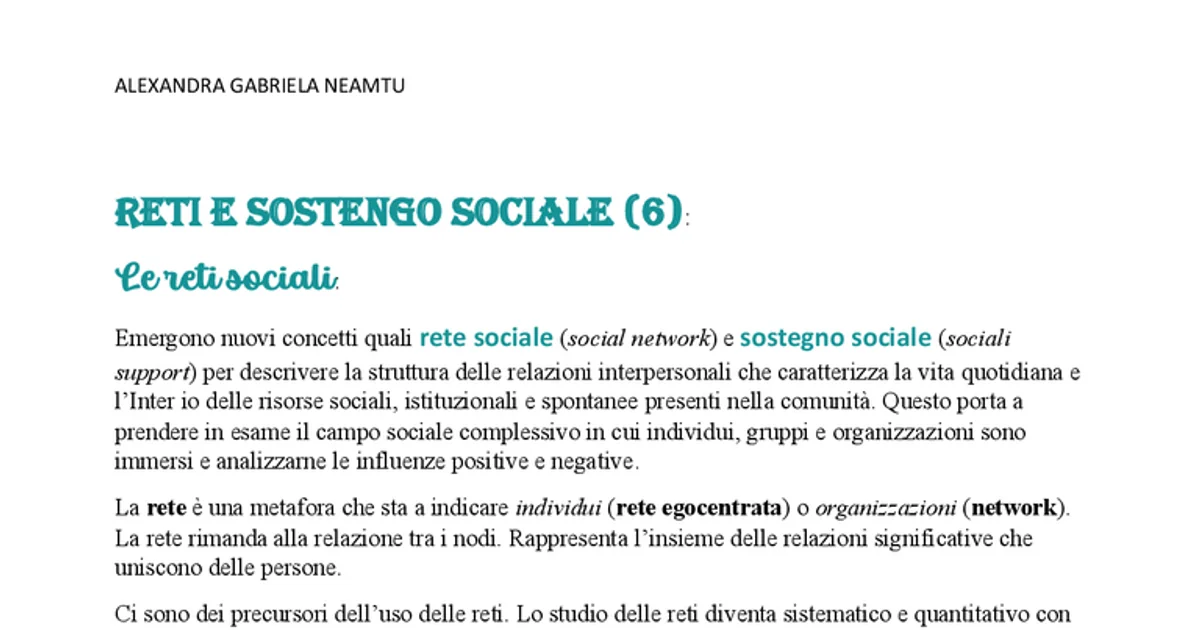 Reti e Sostegno Sociale, Psicologia | Algor Library