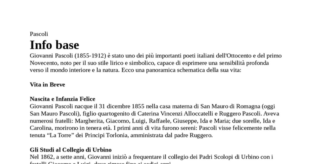 Pascoli, vita e opere | Algor Library