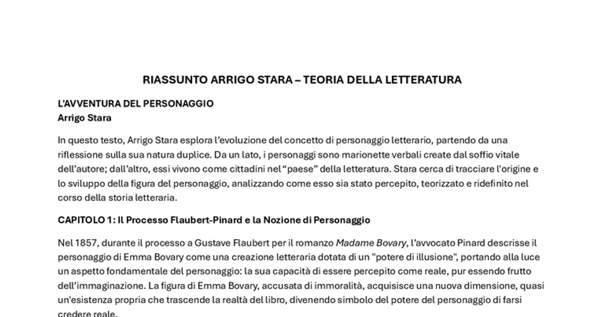 Riassunto Arrigo Stara Teoria Letteratura | Algor Library