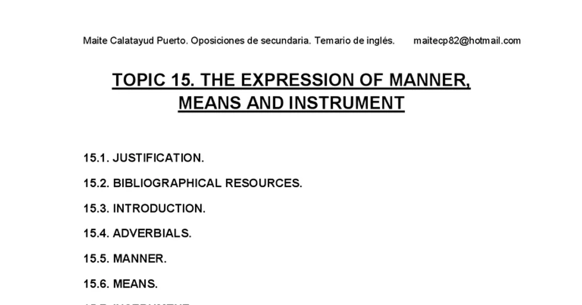 Expression of Manner, Means and Instrument | Algor Library
