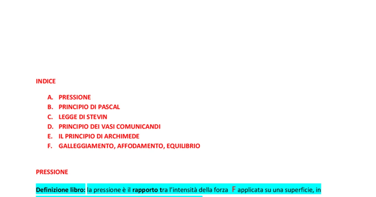 Fisica dei Fluidi, Pressione e Archimede | Algor Library