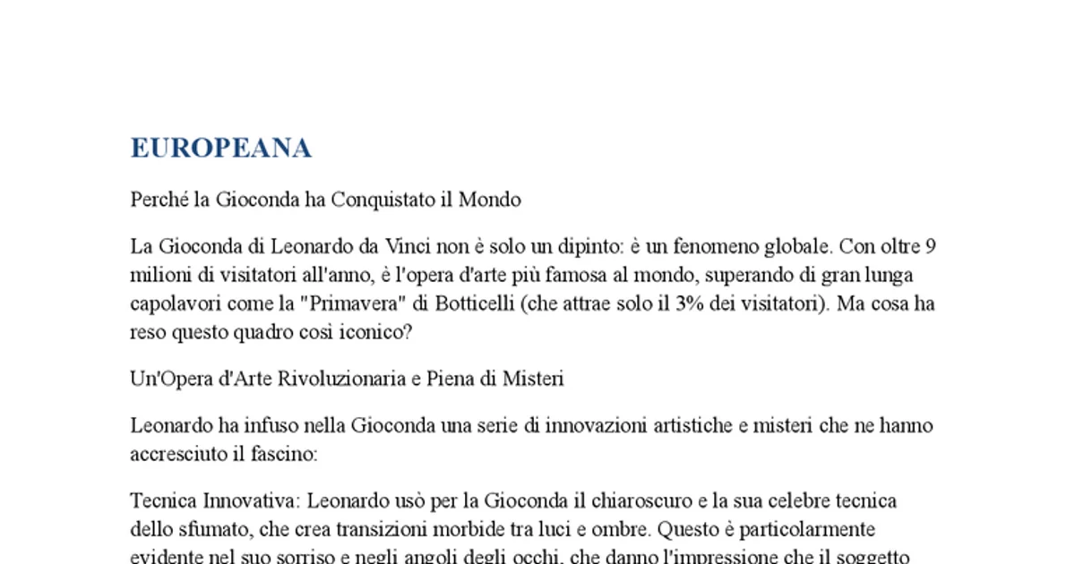 Europeana, Gioconda e Patrimonio Culturale | Algor Library