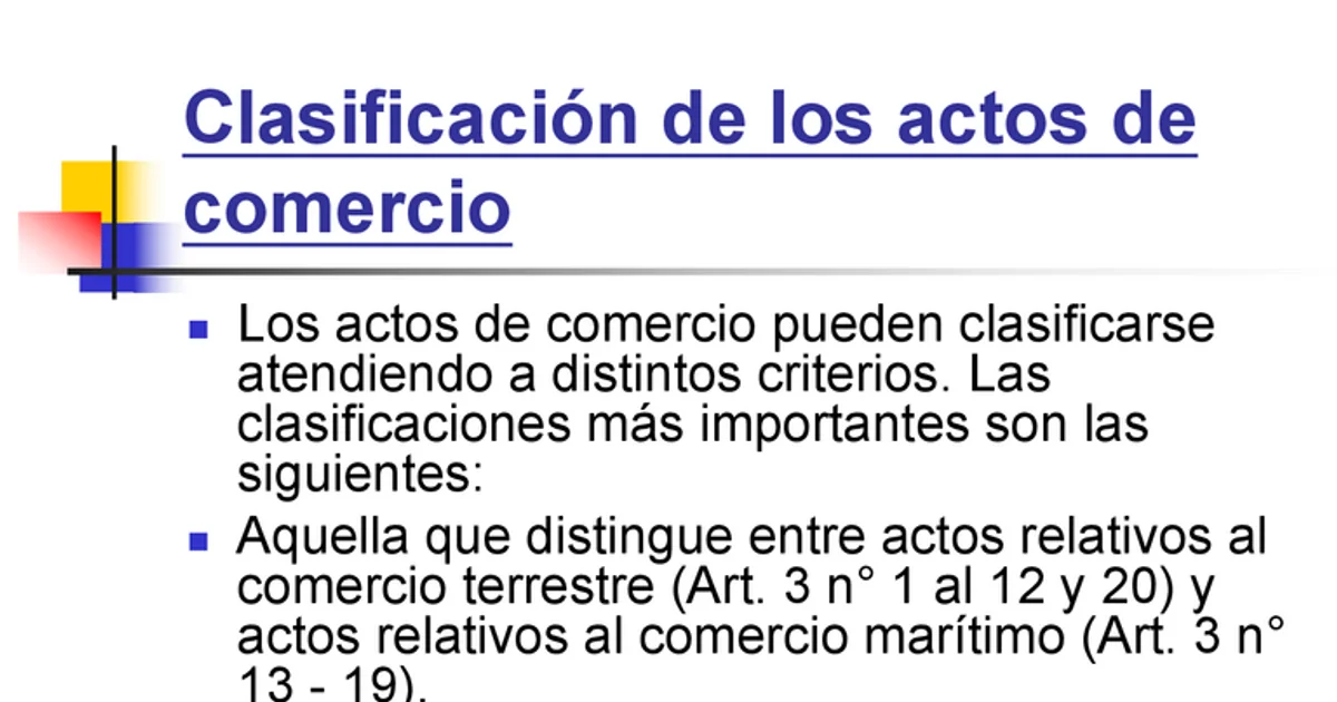 Clasificación de los Actos de Comercio | Algor Library