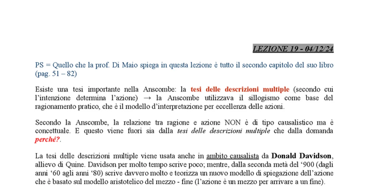 Filosofia dell'Azione, Anscombe e Davidson | Algor Library