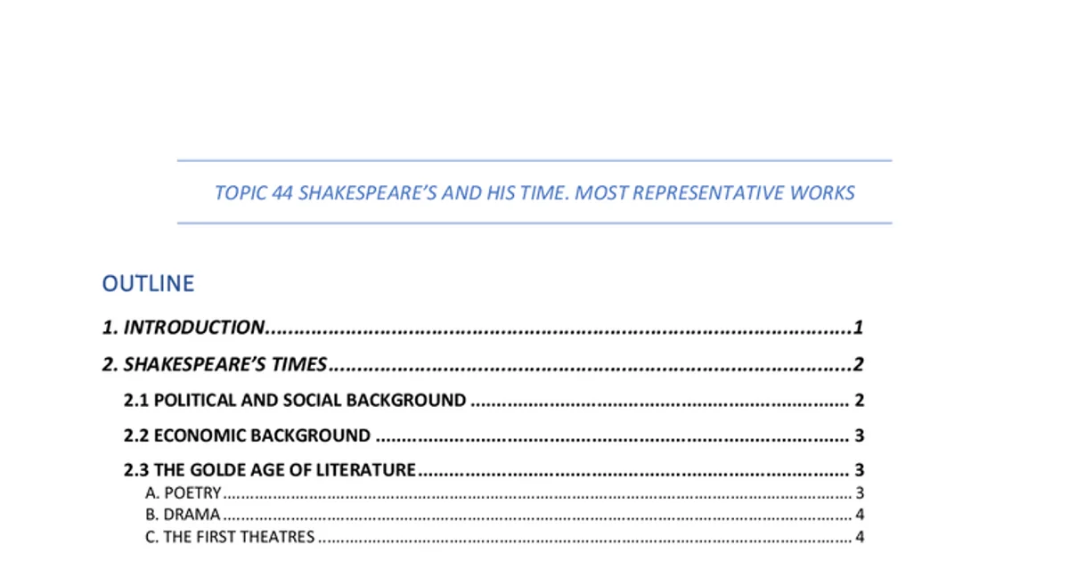 Shakespeare's and His Time, Most Representative Works | Algor Library