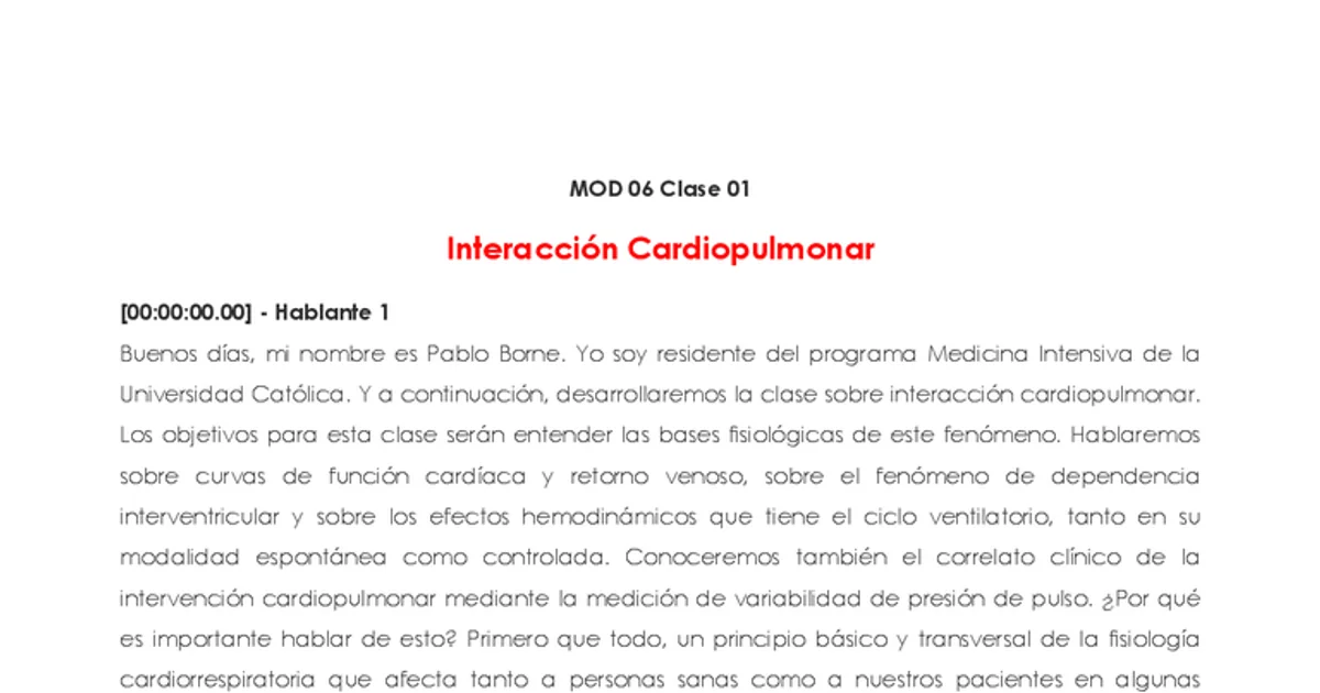 Interacción Cardiopulmonar | Algor Library