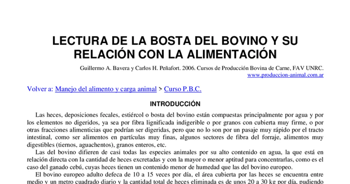 Lectura de la Bosta del Bovino, Fav Unrc | Algor Library