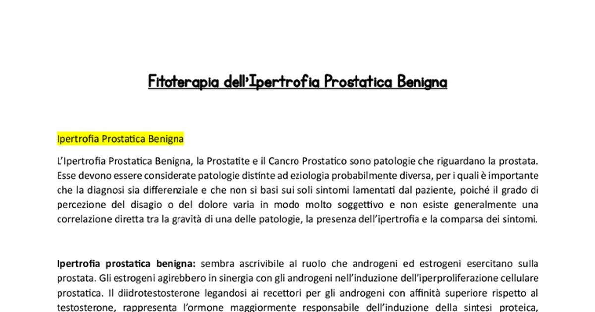 Fitoterapia Ipertrofia Prostatica Benigna | Algor Library