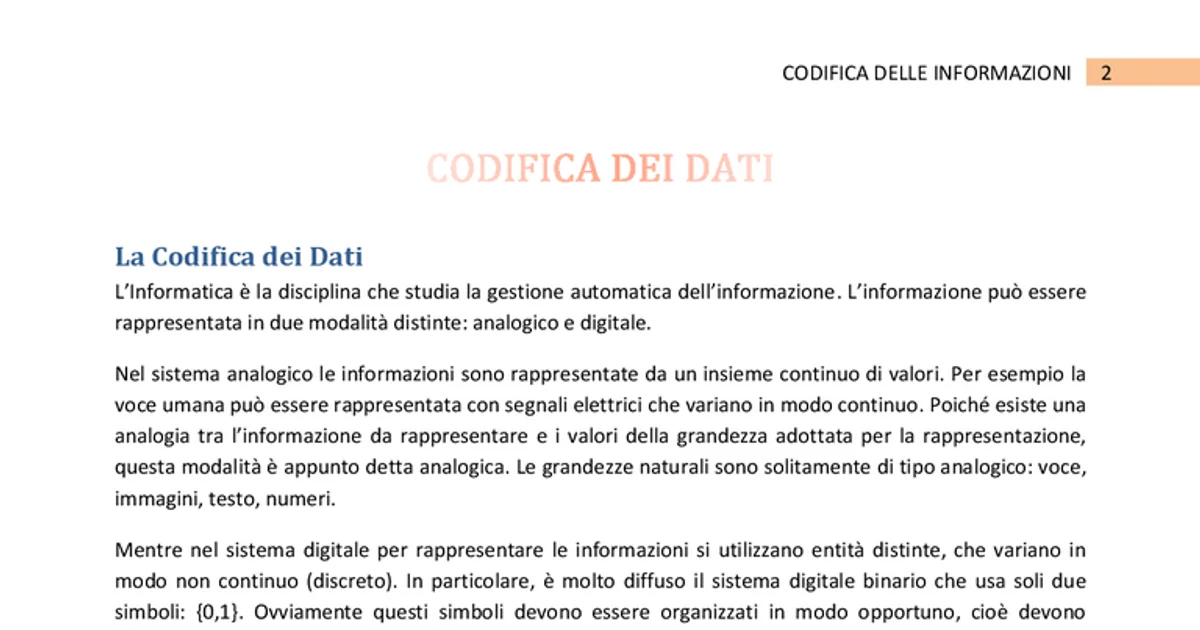 Codifica dei Dati, Infodoc | Algor Library