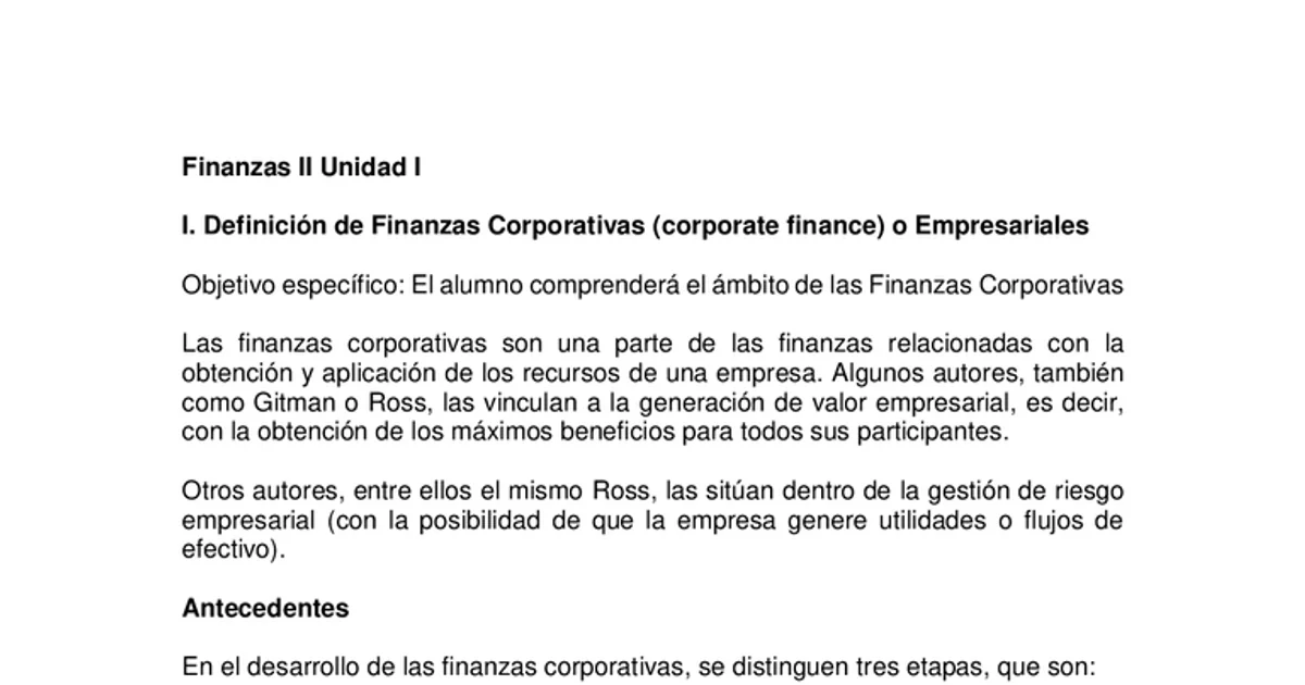 Finanzas II Unidad I, Universidad | Algor Library