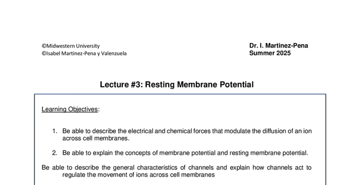 Resting Membrane Potential, Midwestern University | Algor Library