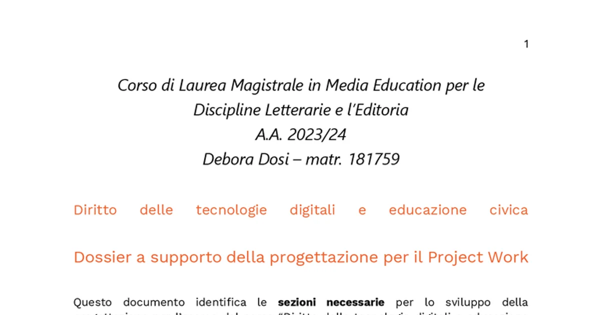Dossier Project Work, Università | Algor Library
