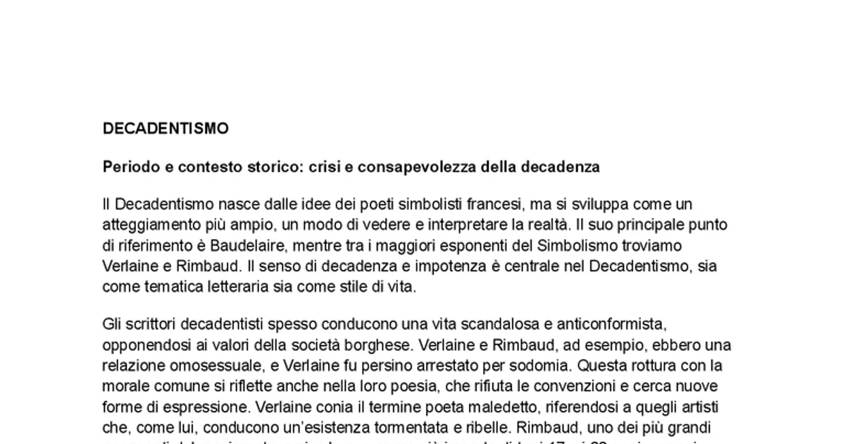 Decadentismo, Simbolismo, D'Annunzio, Pascoli | Algor Library