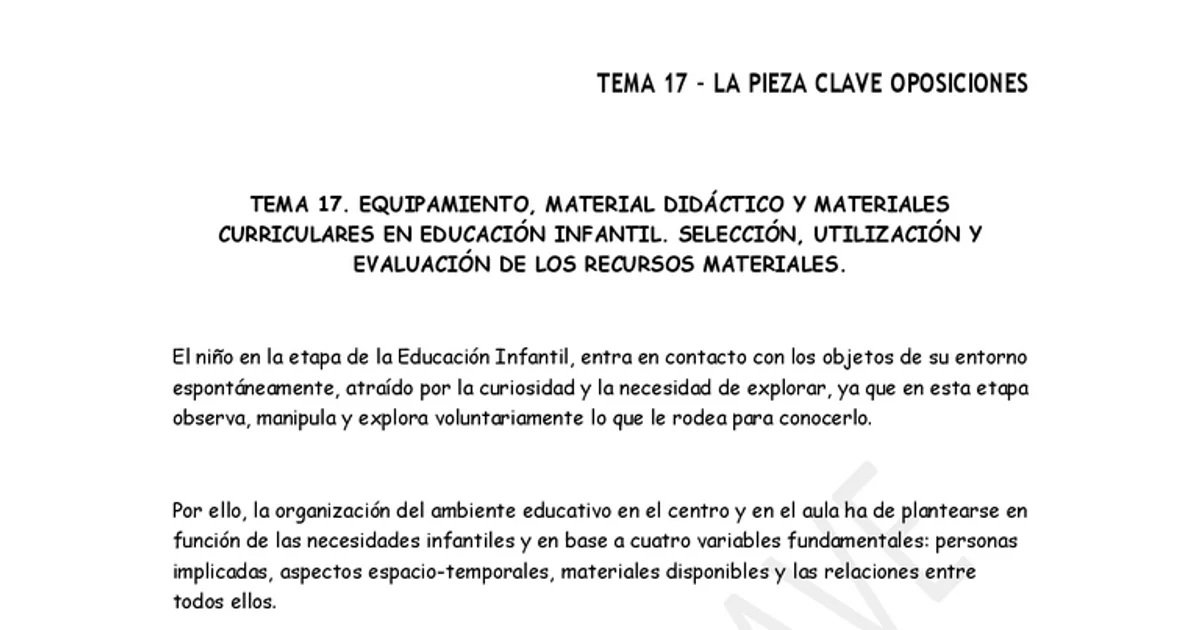 Tema 17, La Pieza Clave Oposiciones | Algor Library