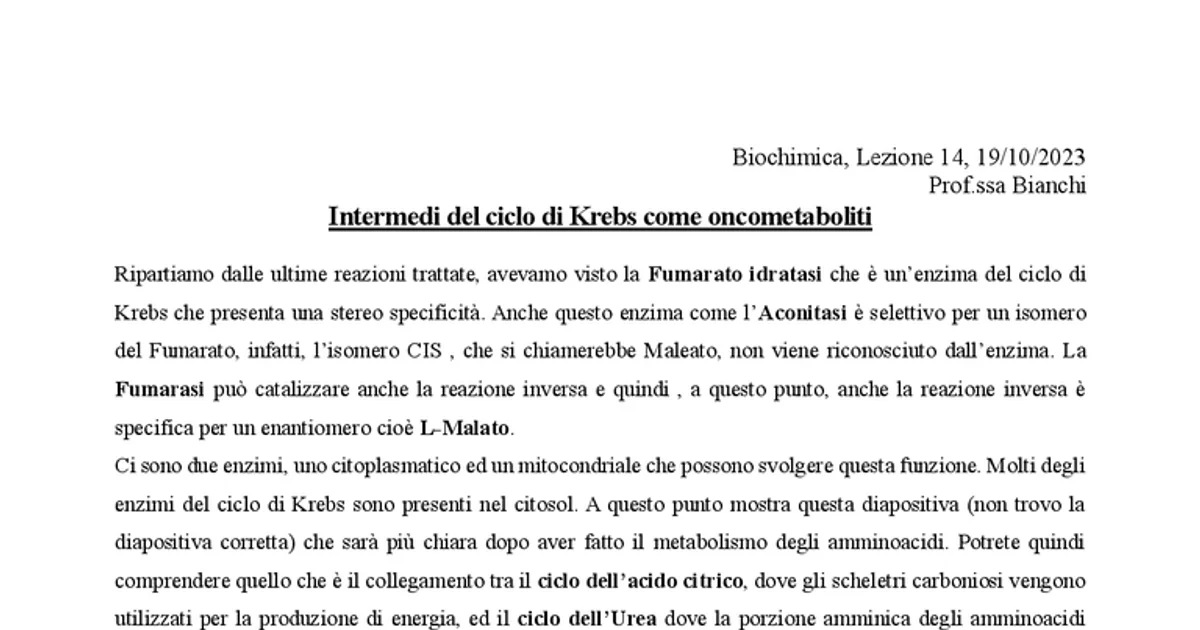 Intermedi Ciclo di Krebs, Università di Ferrara | Algor Library