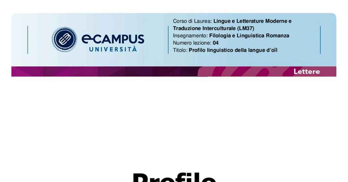 Profilo Linguistico Langue d'Oïl, eCampus | Algor Library