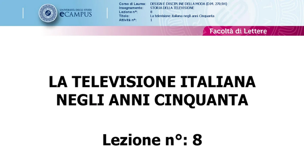 Televisione Italiana Anni Cinquanta, eCampus | Algor Library