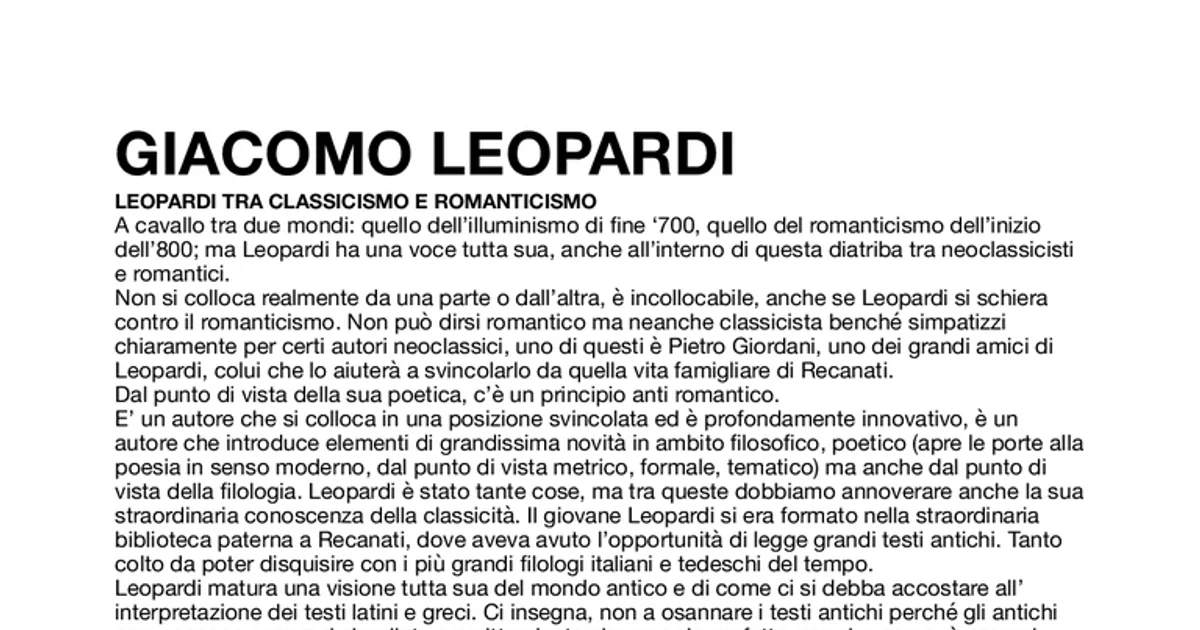 Giacomo Leopardi, Letteratura | Algor Library