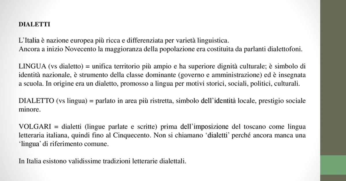 Dialetti, Classificazione e Letteratura | Algor Library