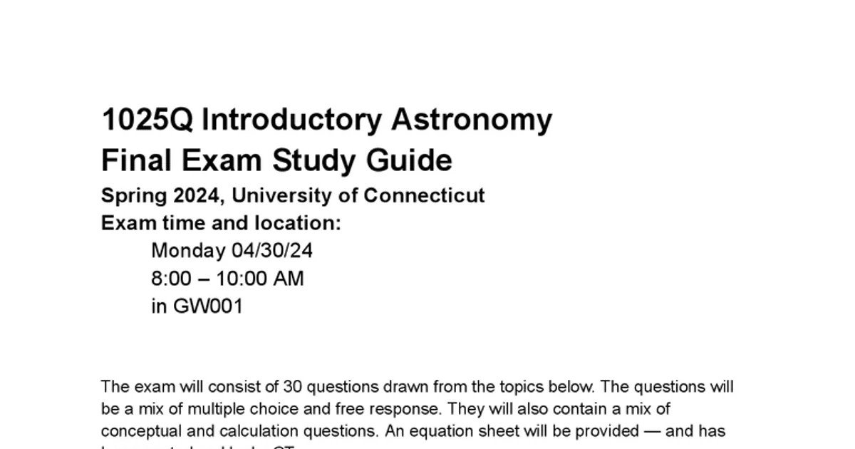 Introductory Astronomy Final Exam, UConn | Algor Library