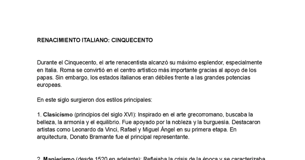 Renacimiento Italiano, Cinquecento | Algor Library