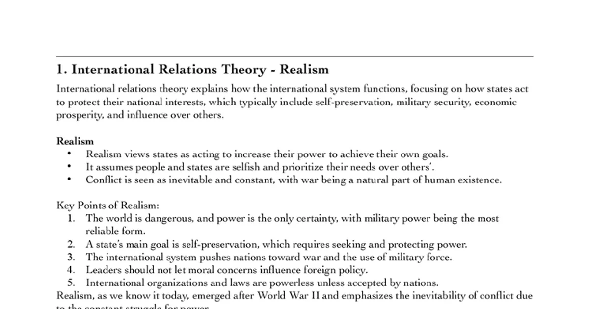 International Relations Theory, Realism | Algor Library
